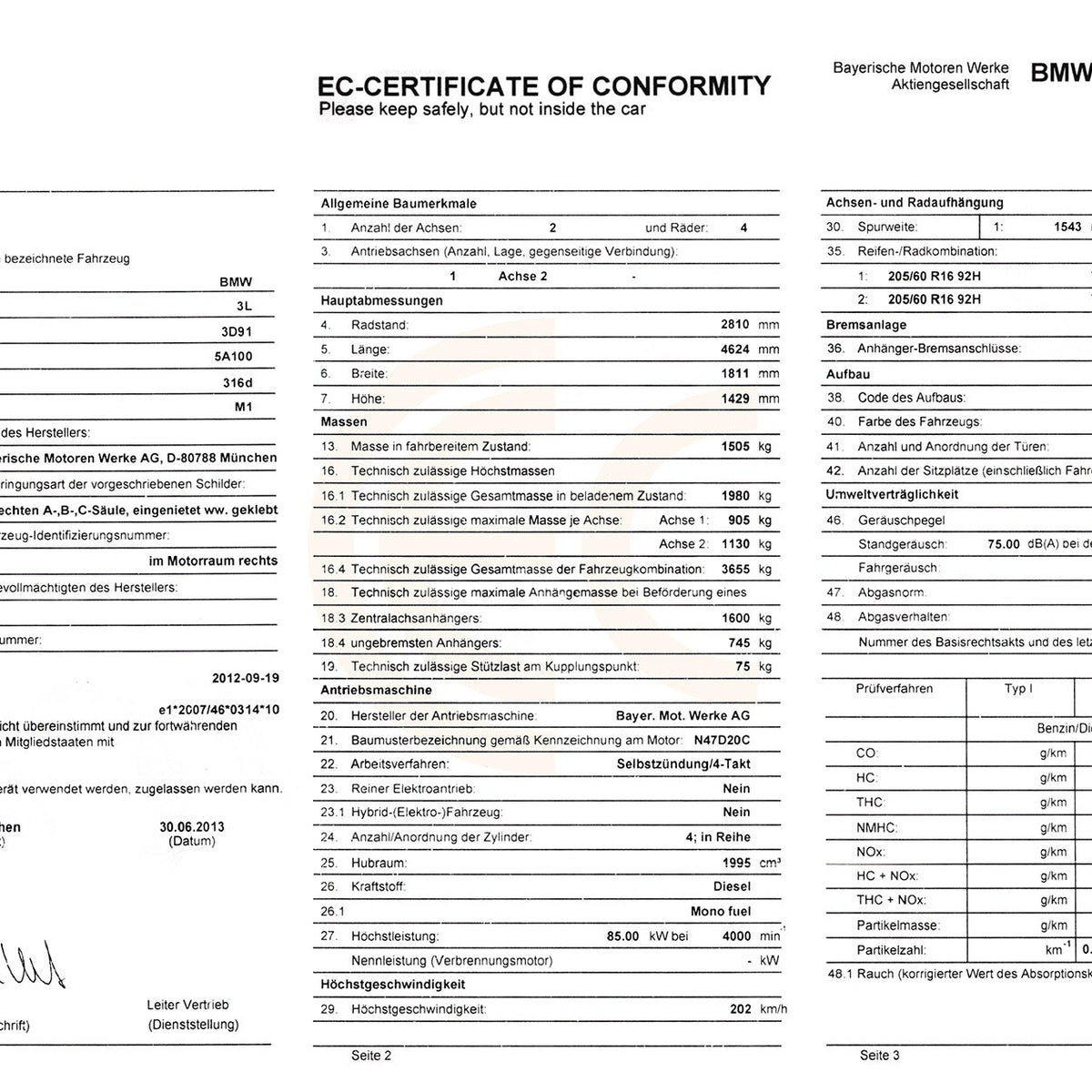 Bmw Certificate Of Conformity